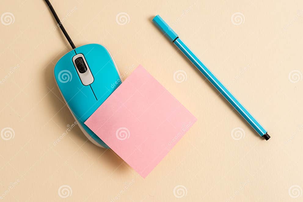 Plain Note Paper and Computer Mouse with Stationary Placed Above Pastel ...