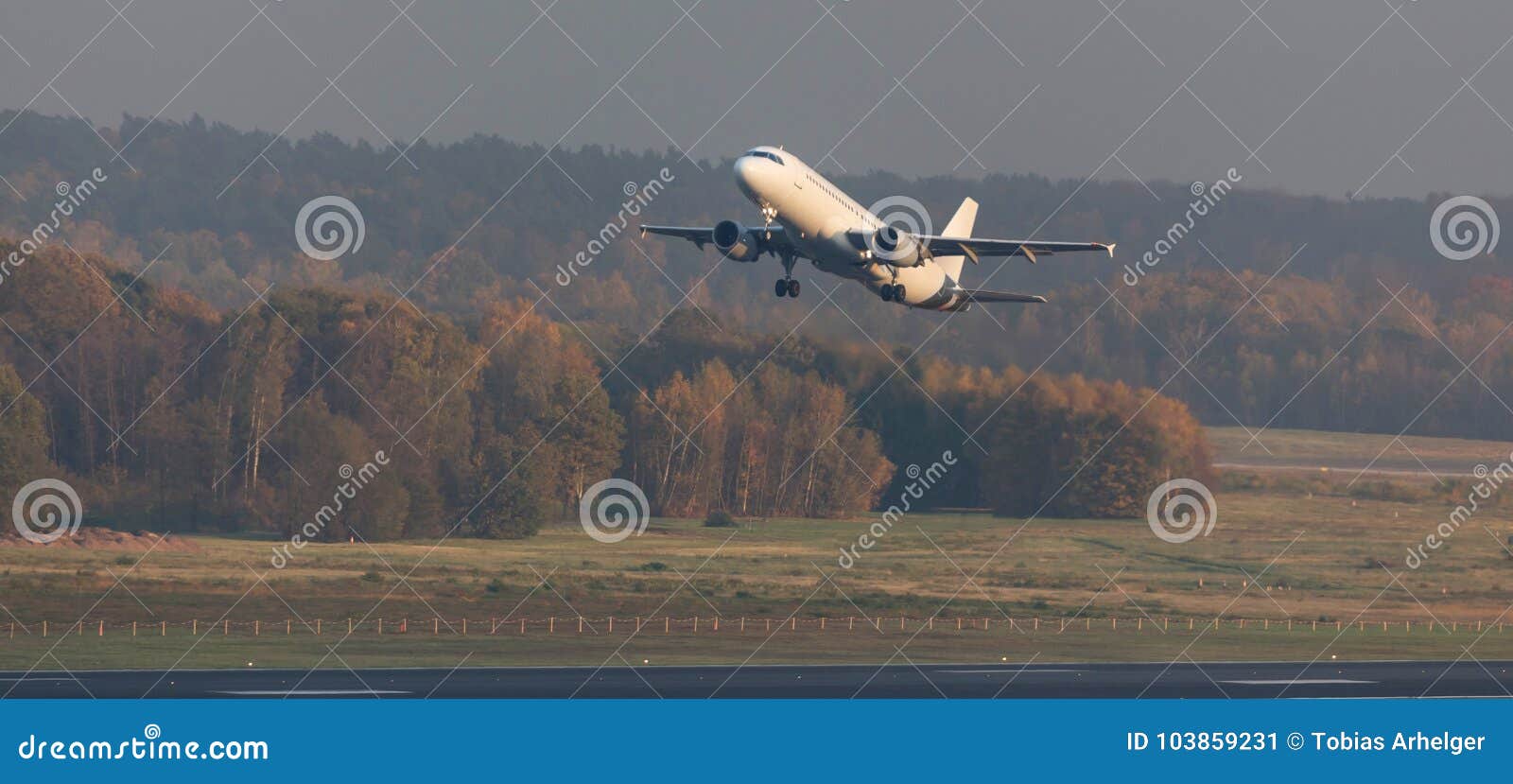Passenger Airplane Starting from an Aiport Stock Image - Image of ...