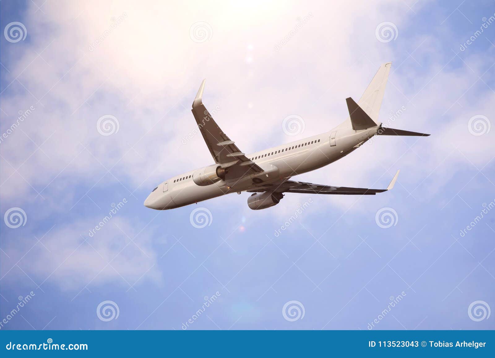 Plain Passenger Airplane Starting in a Cloudscape Stock Image - Image ...