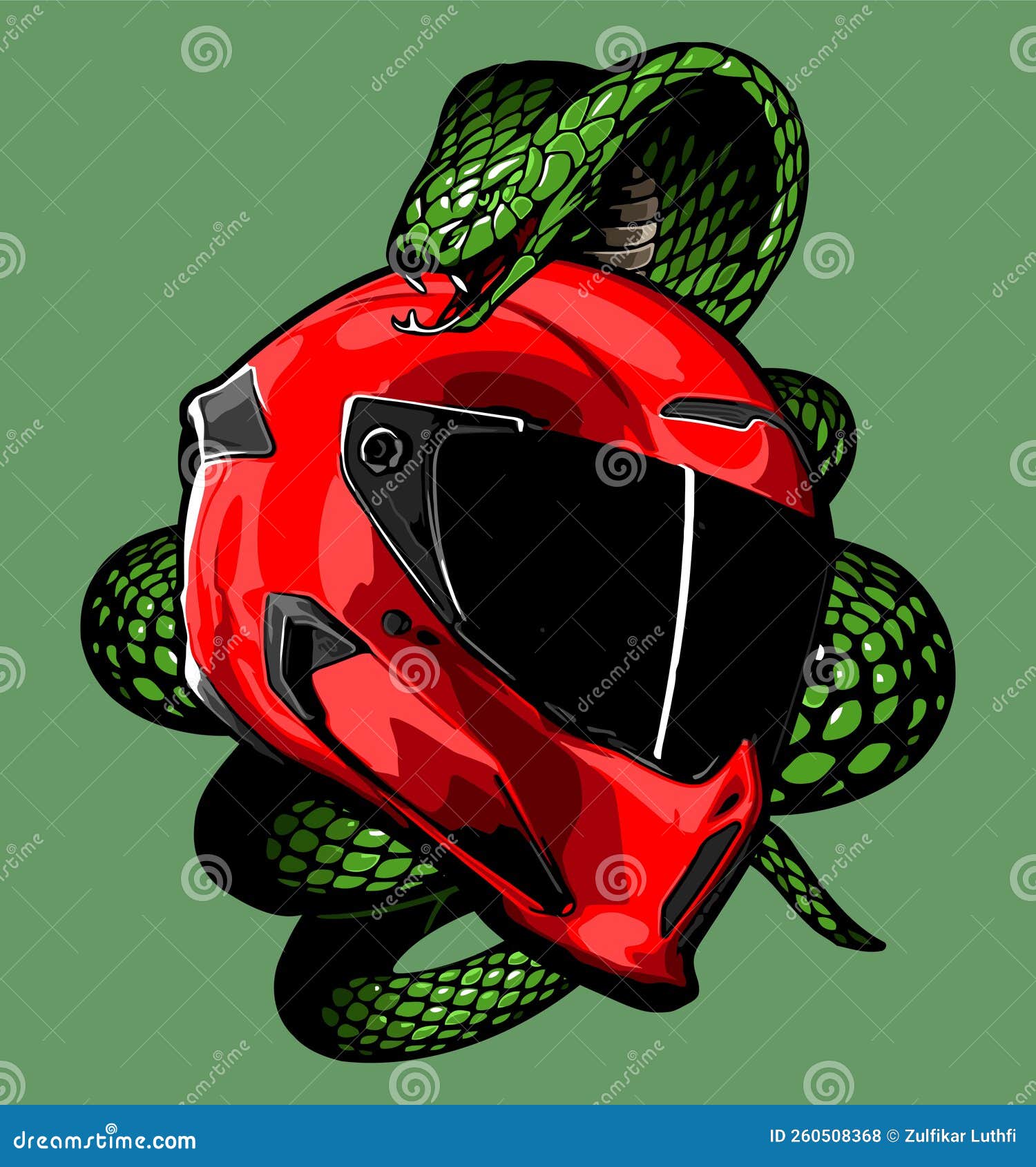 Plain Red Helmet Wrapped Around a Snake Stock Vector - Illustration of ...
