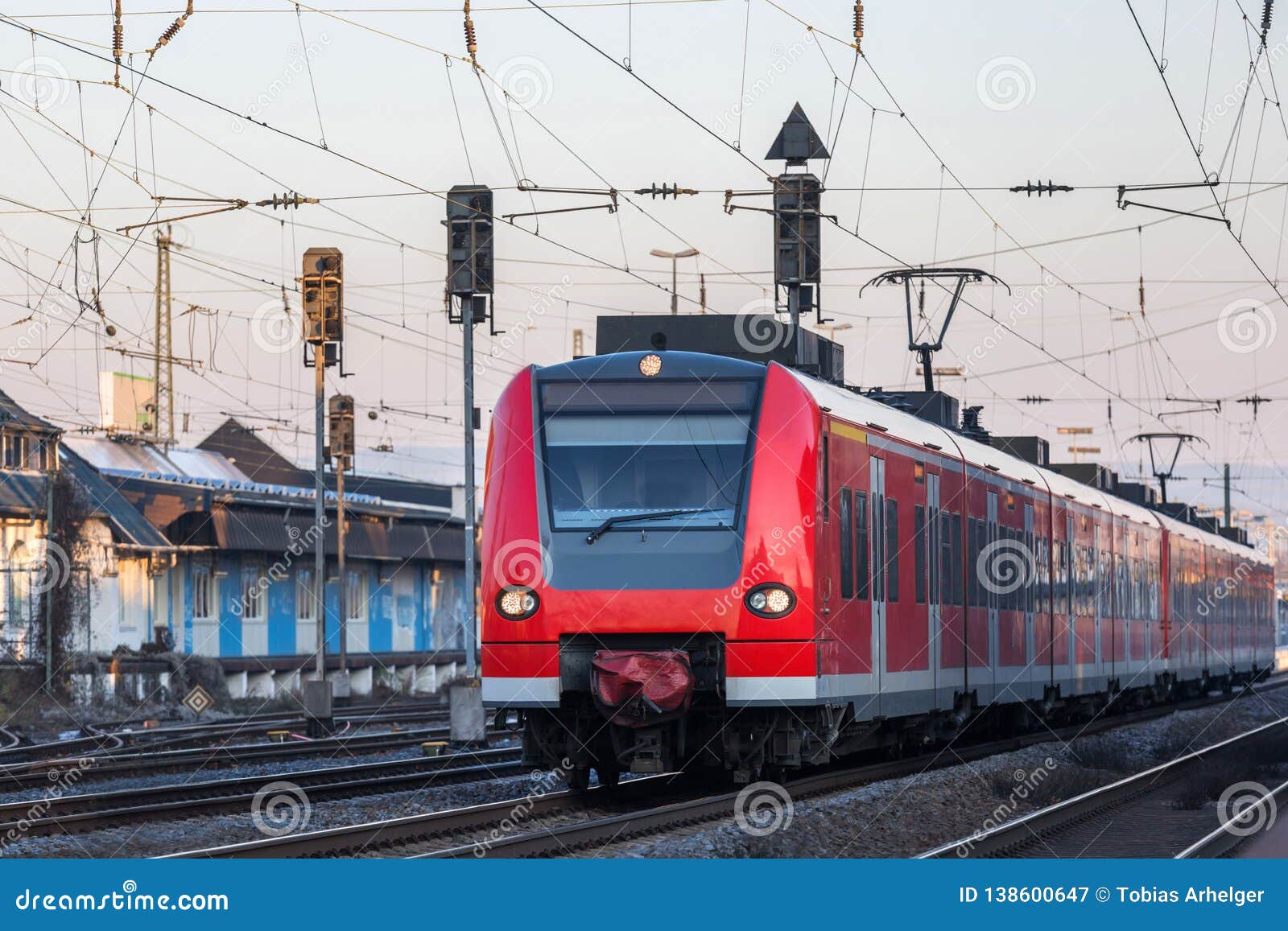 Red passenger train stock image. Image of track, trains - 138600647