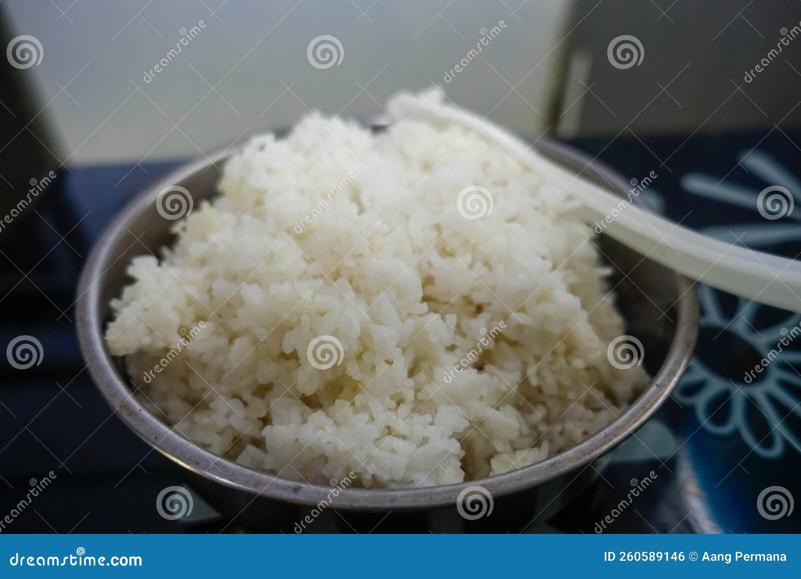 Plain Rice in Metal Metal Bowl Stock Photo - Image of produce, cuisine ...