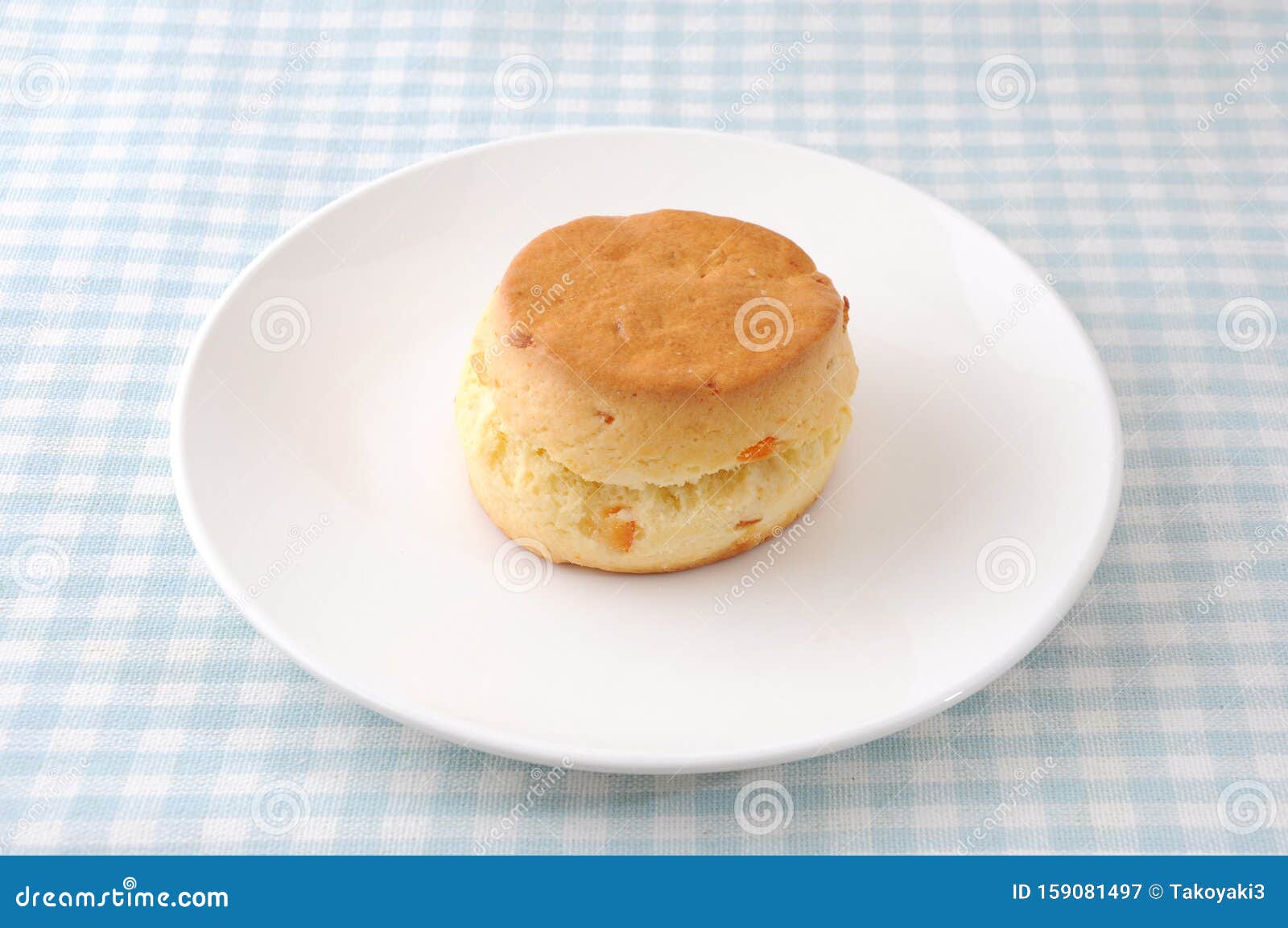 Plain Scone Biscuit on a Plate on Tablecloth Stock Image - Image of ...