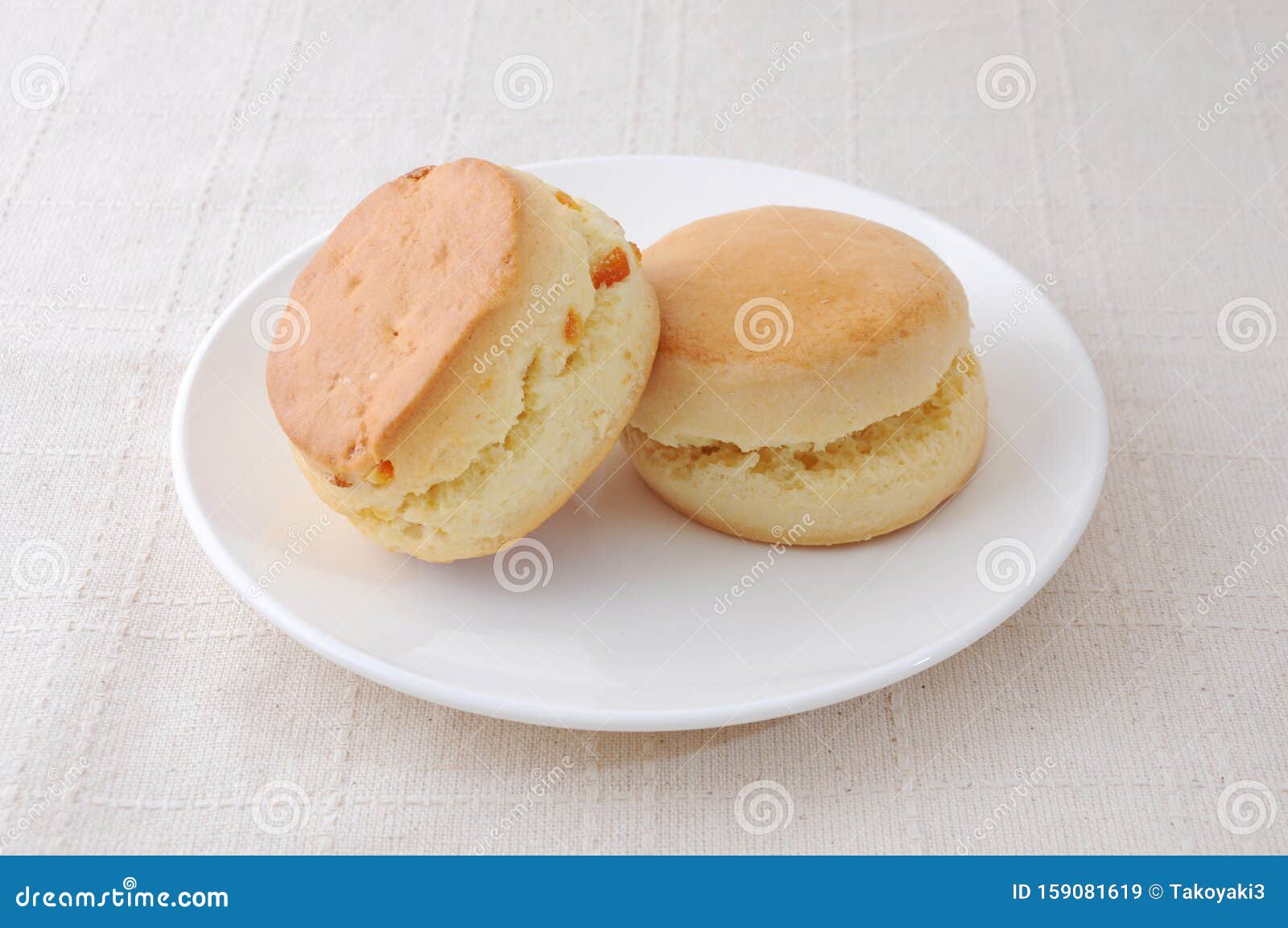 Plain Scone Biscuit on a Plate on Tablecloth Stock Image - Image of ...