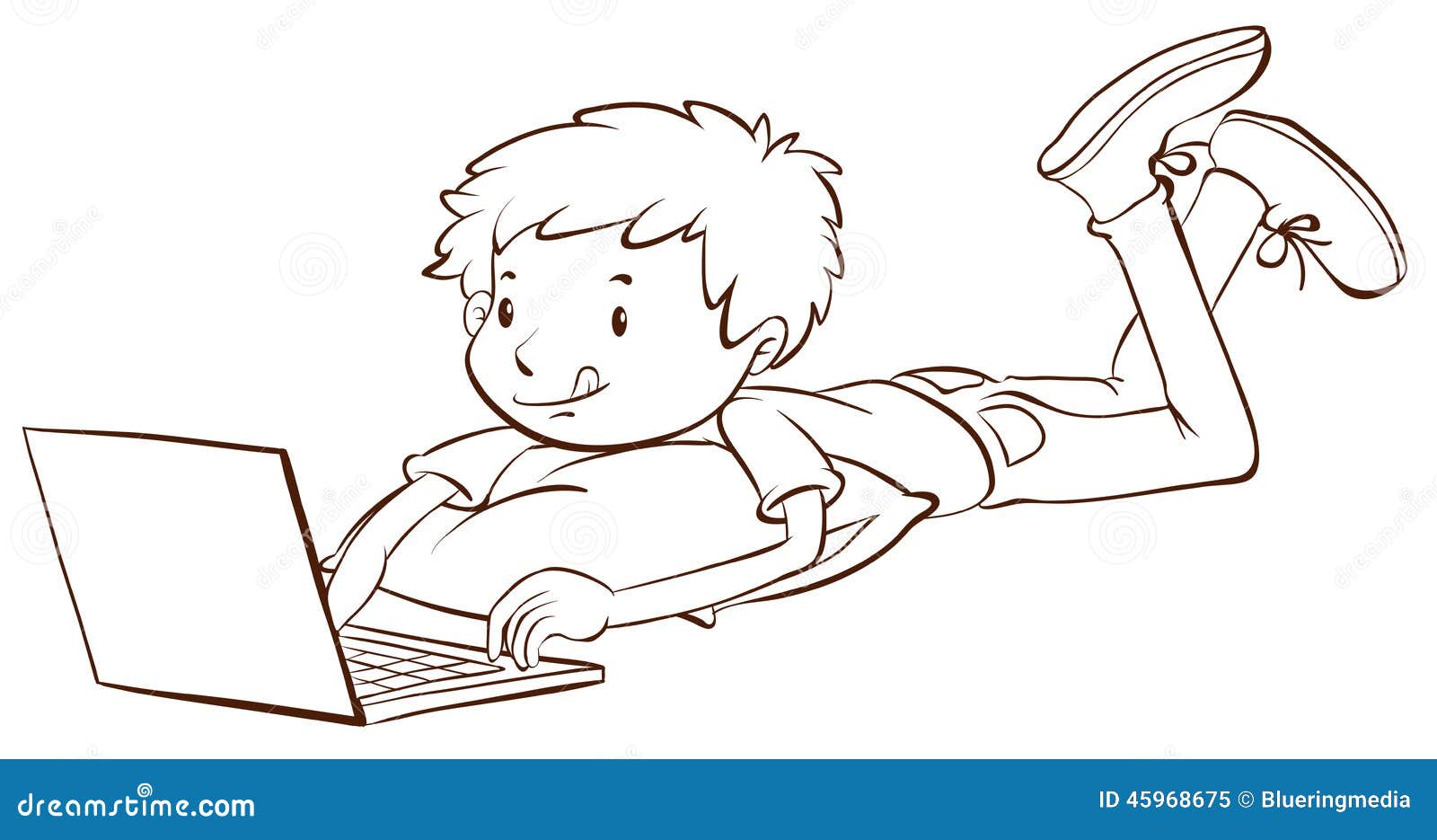 A Plain Sketch Of A Boy Using A Laptop Stock Vector - Image: 45968675