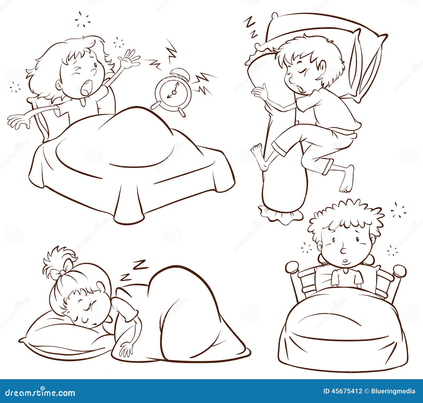 A Plain Sketch Of Kids Sleeping And Waking Up Early Stock Vector ...