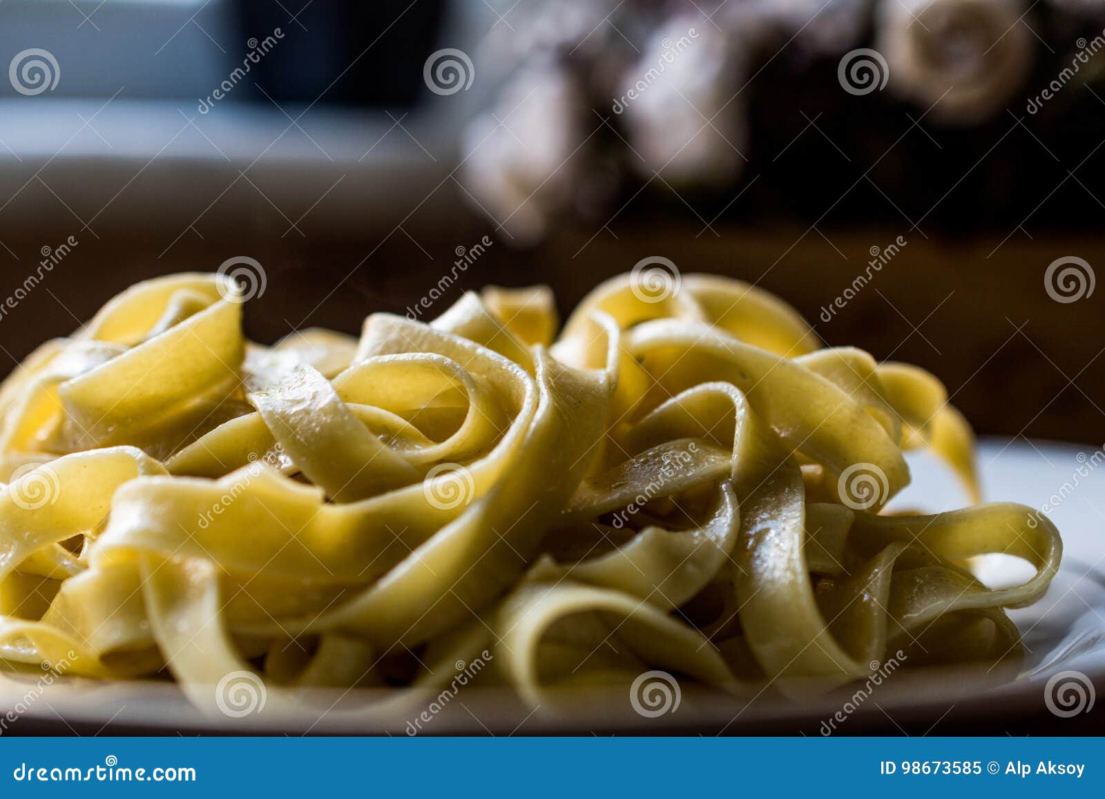 Plain Tagliatelle Pasta in White Plate. Stock Image - Image of detail ...