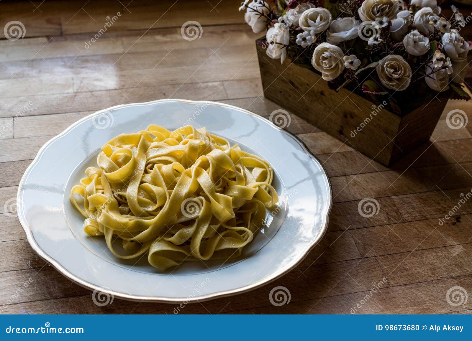 Plain Tagliatelle Pasta in White Plate. Stock Photo - Image of parmesan ...