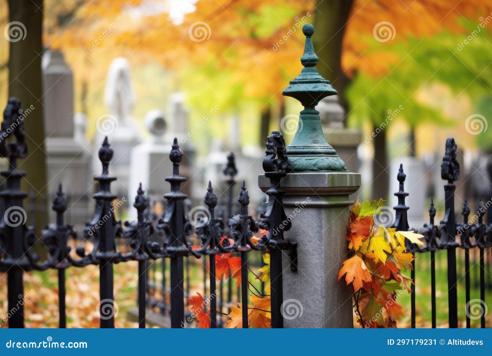 A Plain Tombstone Surrounded by a Wrought-iron Fence Stock Image ...