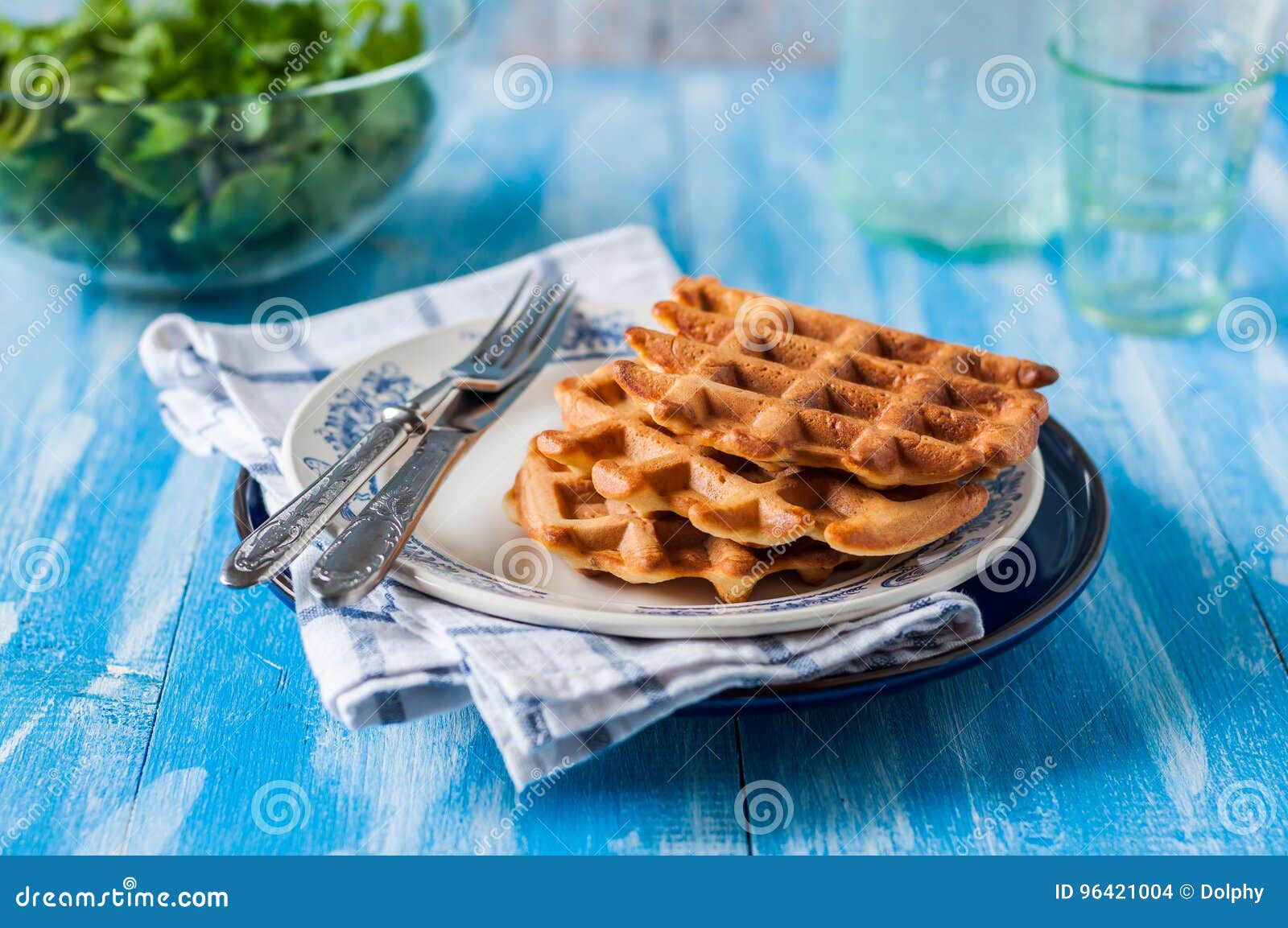 Plain Waffles on a Plate stock photo. Image of meal, lunch - 96421004