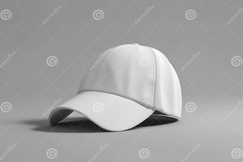 A Plain White Baseball Cap Isolated on a Gray Background Stock ...