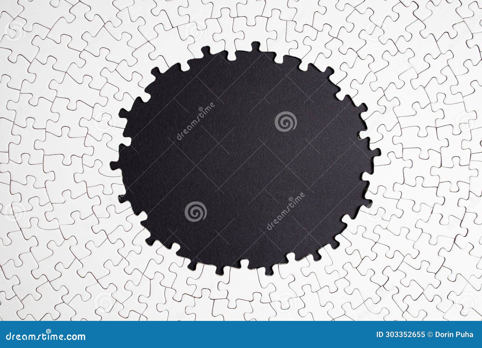 Plain White Jigsaw Puzzle on Black Color Background, Oval Shaped Frame ...