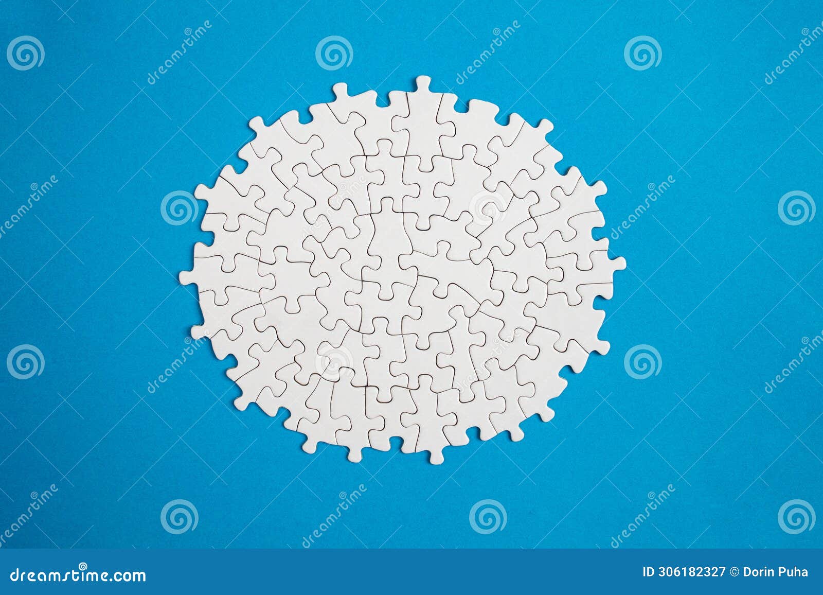 Plain White Jigsaw Puzzle on Blue Color Background, Oval Shaped Frame ...