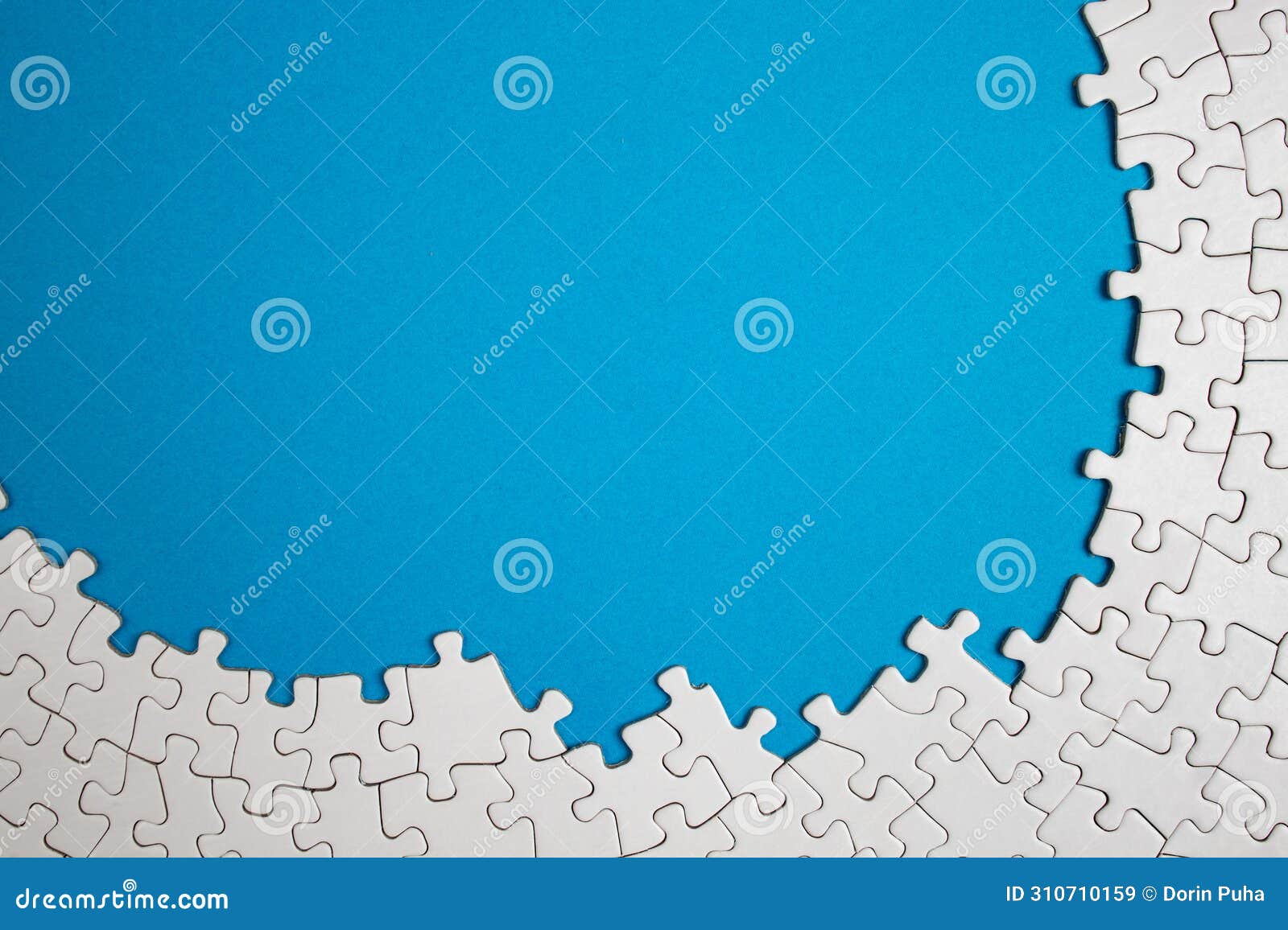 Plain White Jigsaw Puzzle Frame on Blue Color Background, Abstract ...