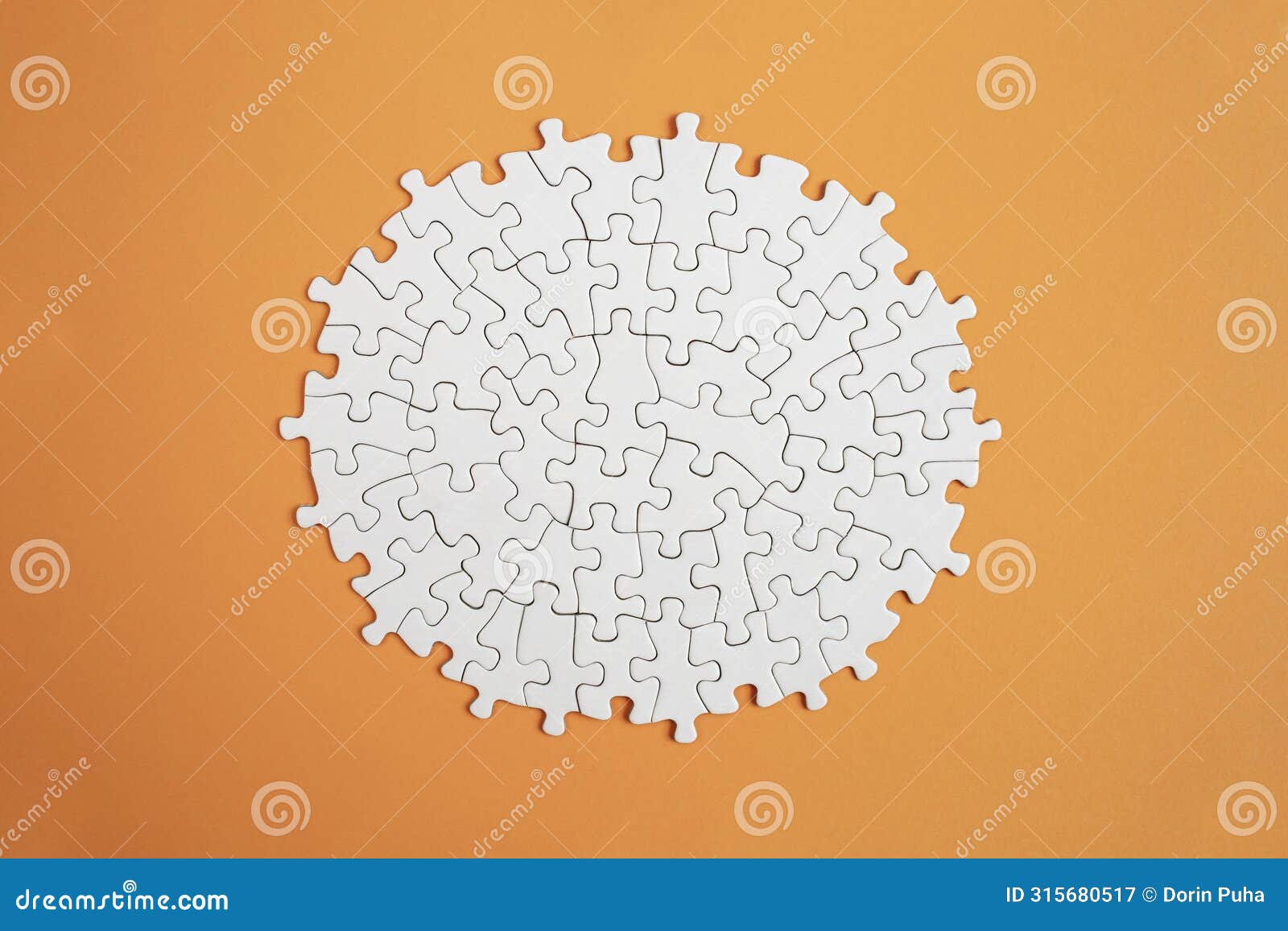 Plain White Jigsaw Puzzle on Orange Color Background, Oval Shaped Frame ...