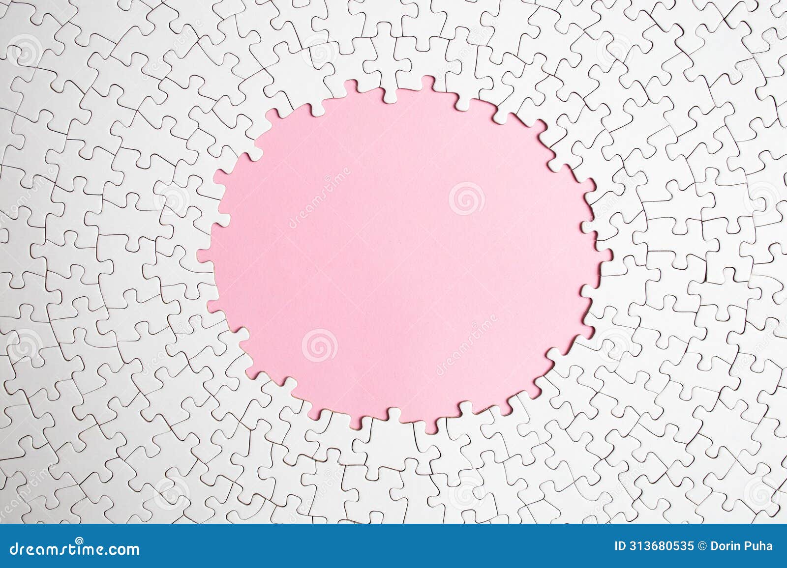 Plain White Jigsaw Puzzle on Pink Color Background, Oval Shaped Frame ...