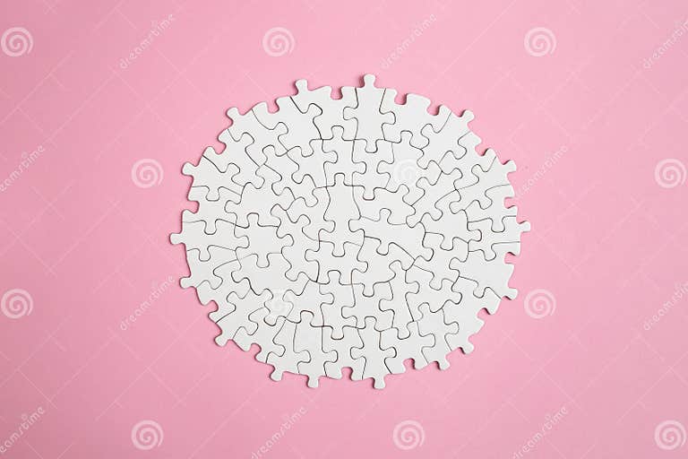 Plain White Jigsaw Puzzle on Pink Color Background, Oval Shaped Frame ...