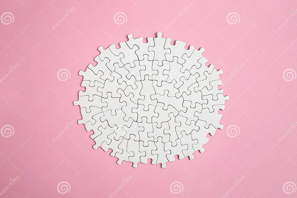 Plain White Jigsaw Puzzle on Pink Color Background, Oval Shaped Frame ...