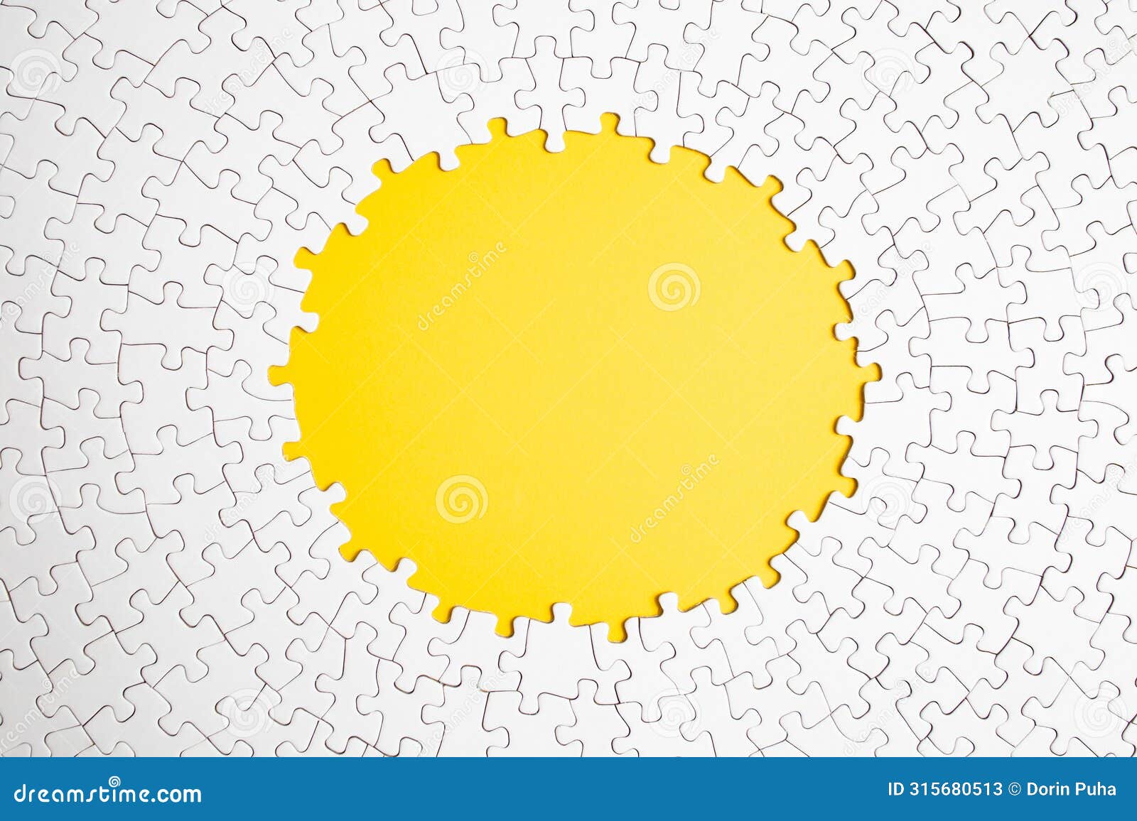 Plain White Jigsaw Puzzle on Yellow Color Background, Oval Shaped Frame ...