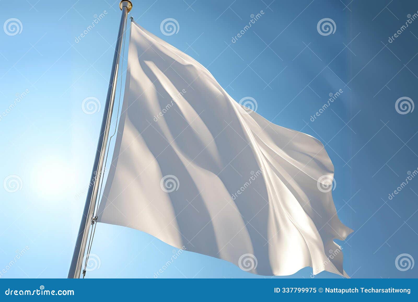 Plain White Realistic Waving 3d Flag Template on Flagpole Stock ...