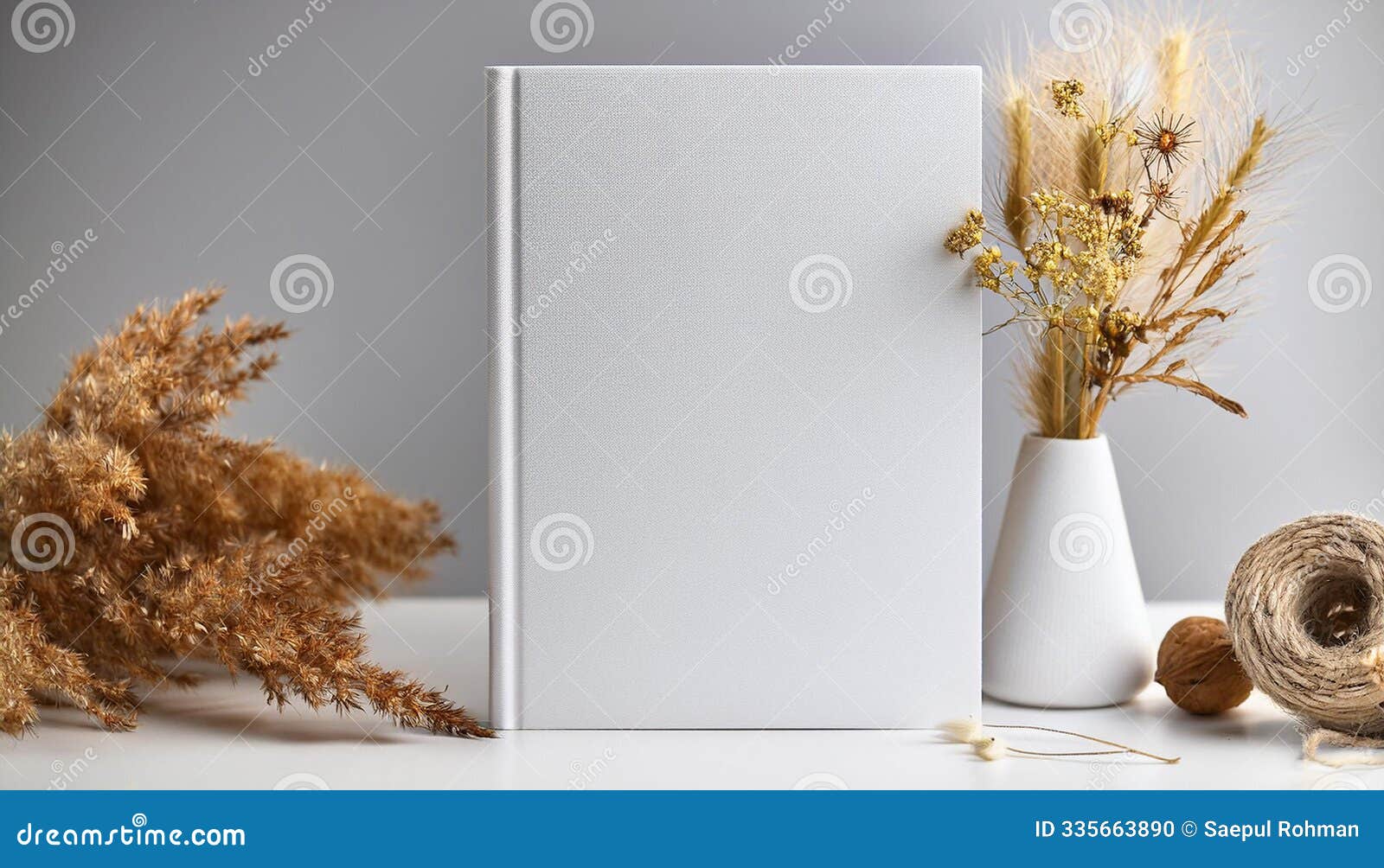 Plain White Rectangular Book Cover Template with Dried Flower ...