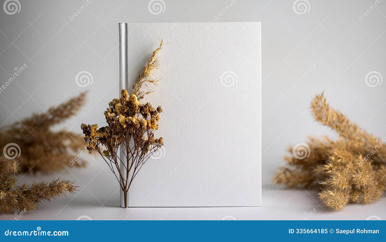 Plain White Rectangular Book Cover Template with Dried Flower ...