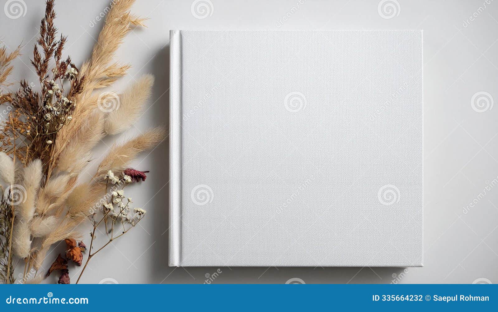 Plain White Rectangular Book Cover Template with Dried Flower ...