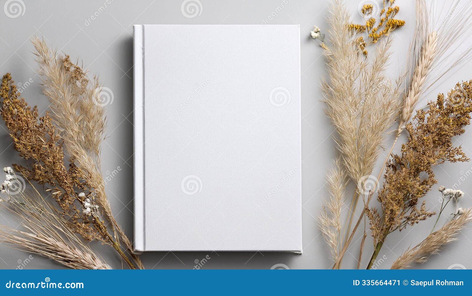 Plain White Rectangular Book Cover Template with Dried Flower ...