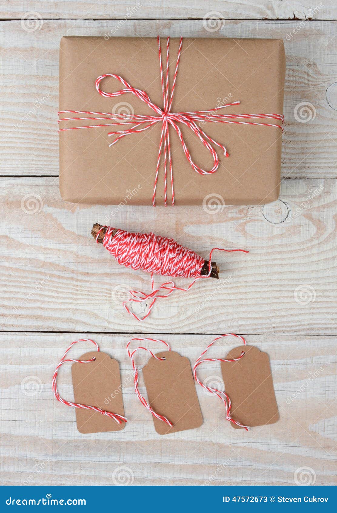 Plain Wrapped Present String and Tags Stock Image - Image of spool ...