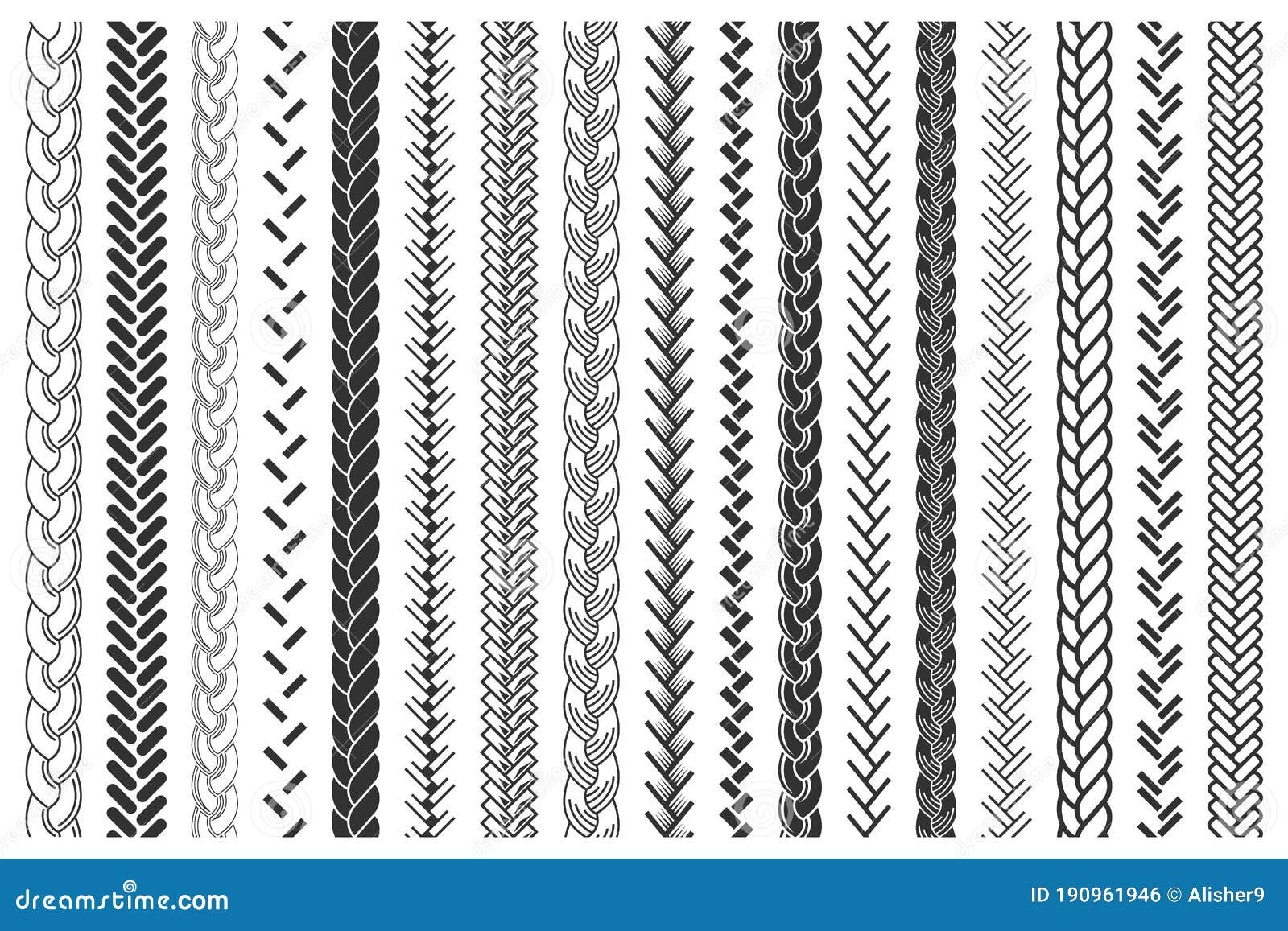 Plait and Braids Pattern Brushes Set Stock Vector - Illustration of ...