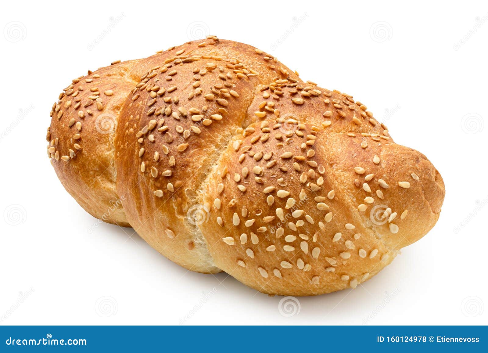 Plaited White Bread Roll with Sesame Seeds Isolated on White Stock ...