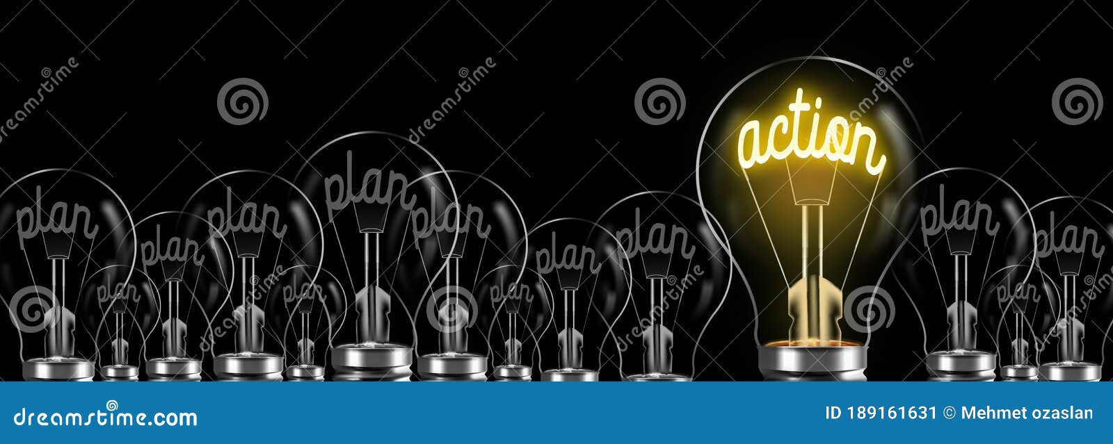 Plan and Action Word Writing in the Bulb. Planning and Action Concept ...