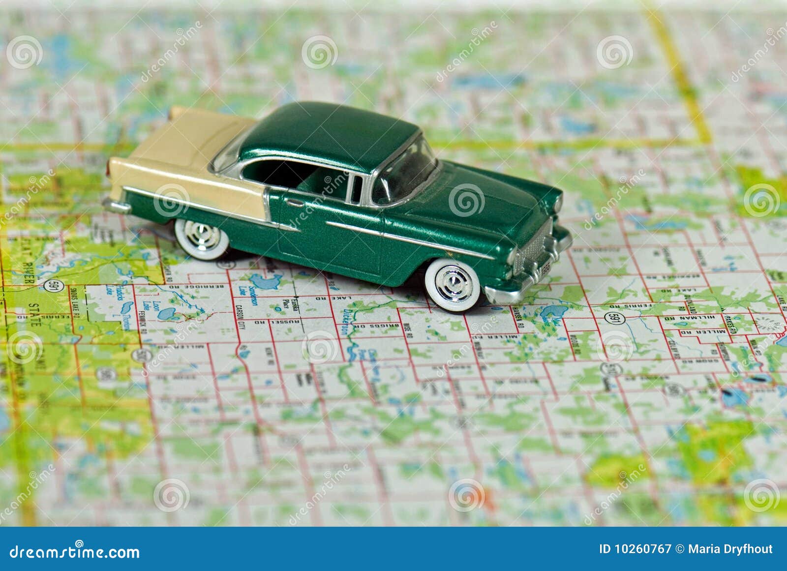 Vintage Car on Road Map stock image. Image of symbol - 10260767
