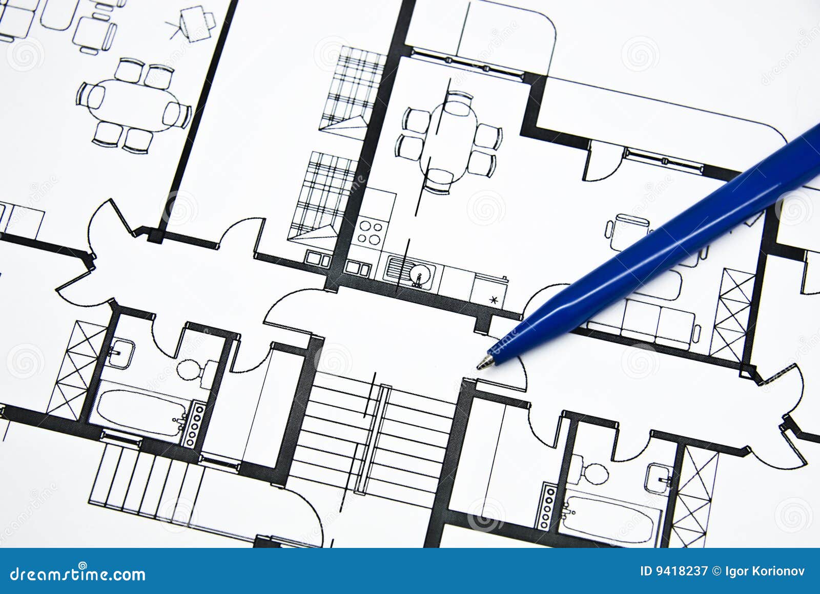Plan of Apartment with a Pencil Stock Image - Image of kitchen, drawing ...