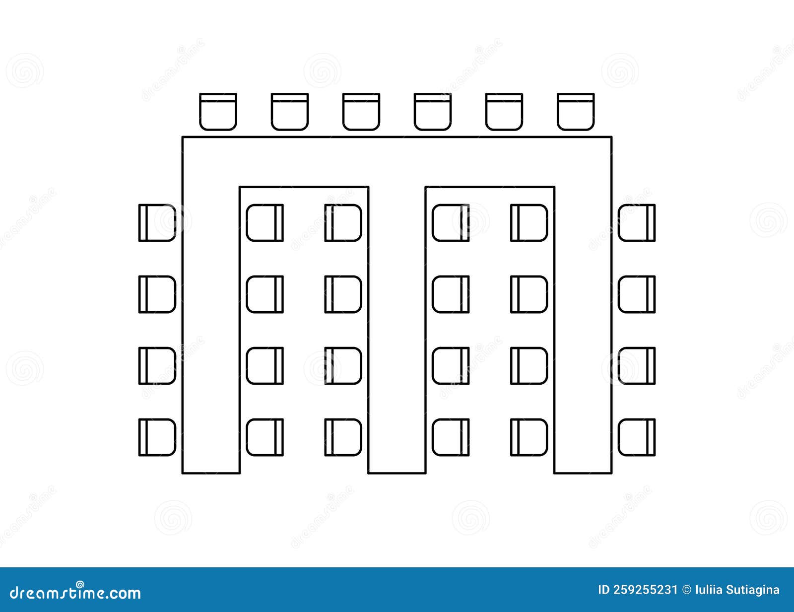 Plan for Arranging Seats and Tables in Interior, Layout Graphic Outline ...
