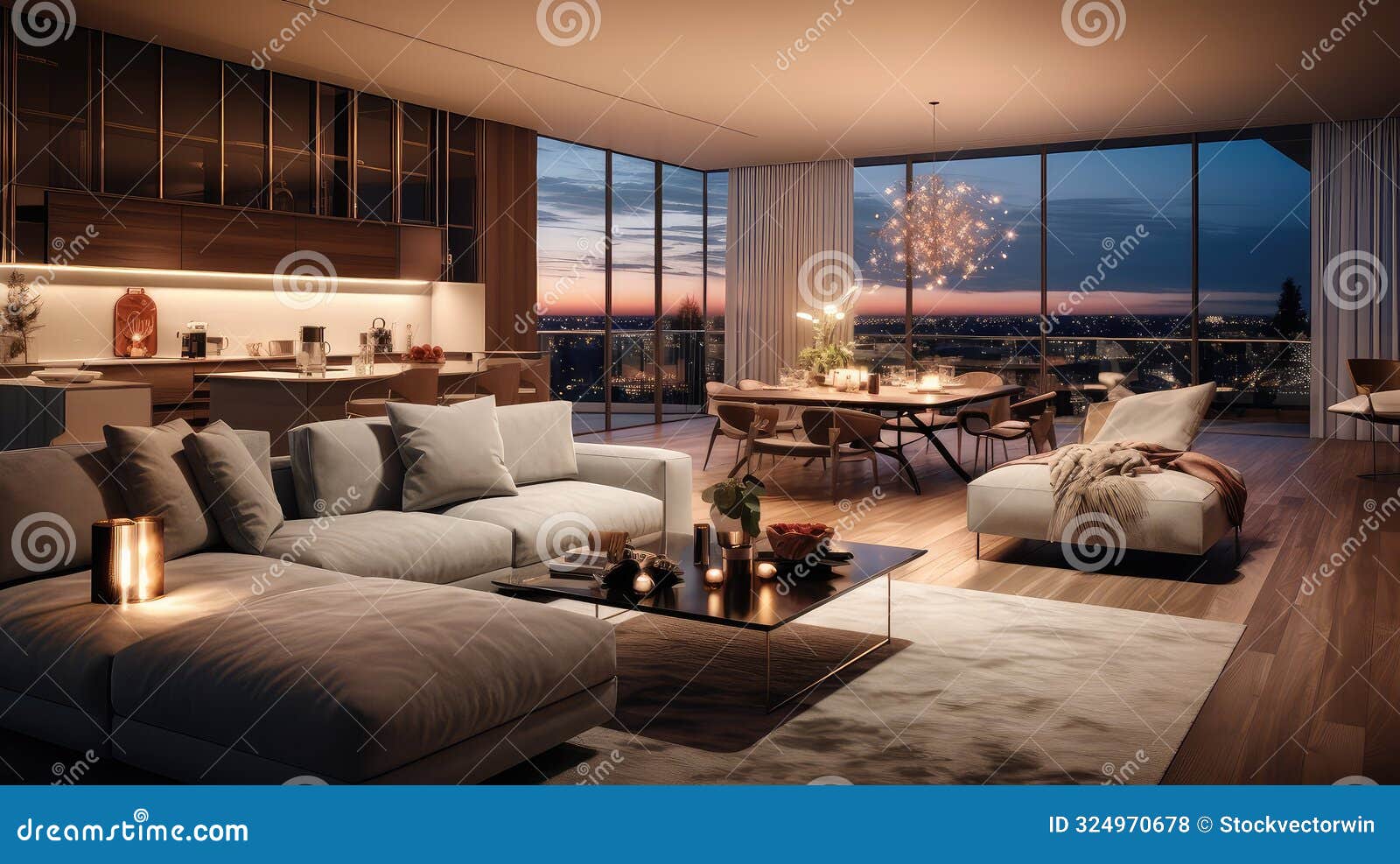 Luxury Condo, With Aluminium Windows And View Of The City Skyline Stock ...