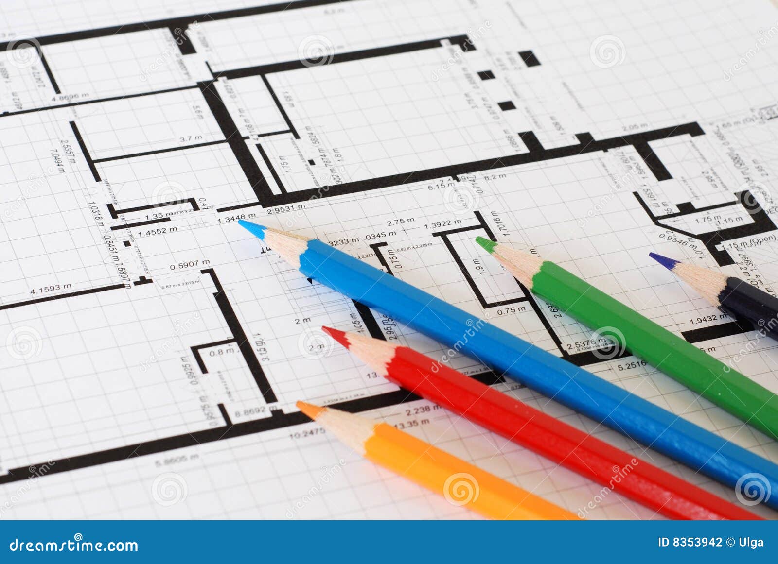 Plan and color pencils stock photo. Image of designer - 8353942