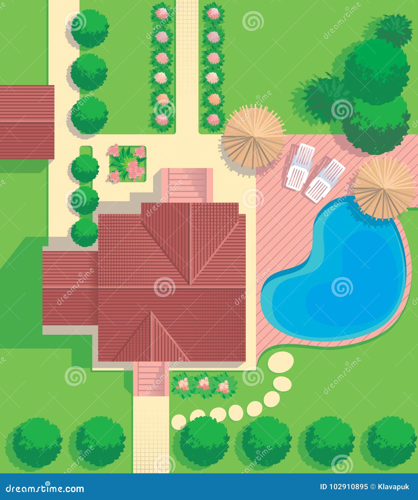 Lawn On Blueprint. Landcsape Architect, House Garden Design. 3d ...