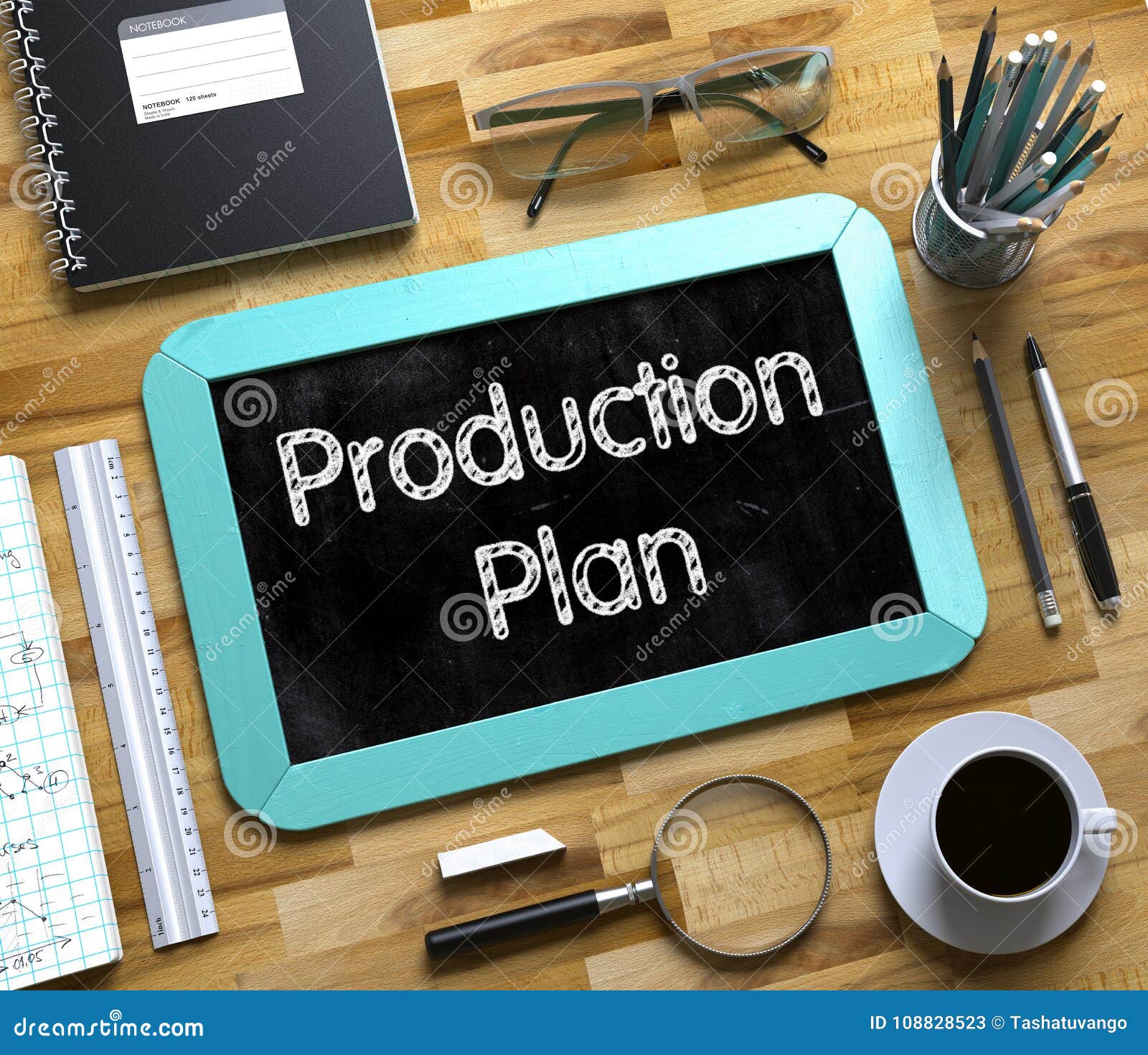Plan De Production Manuscrit Sur Le Petit Tableau 3d Illustration Stock ...