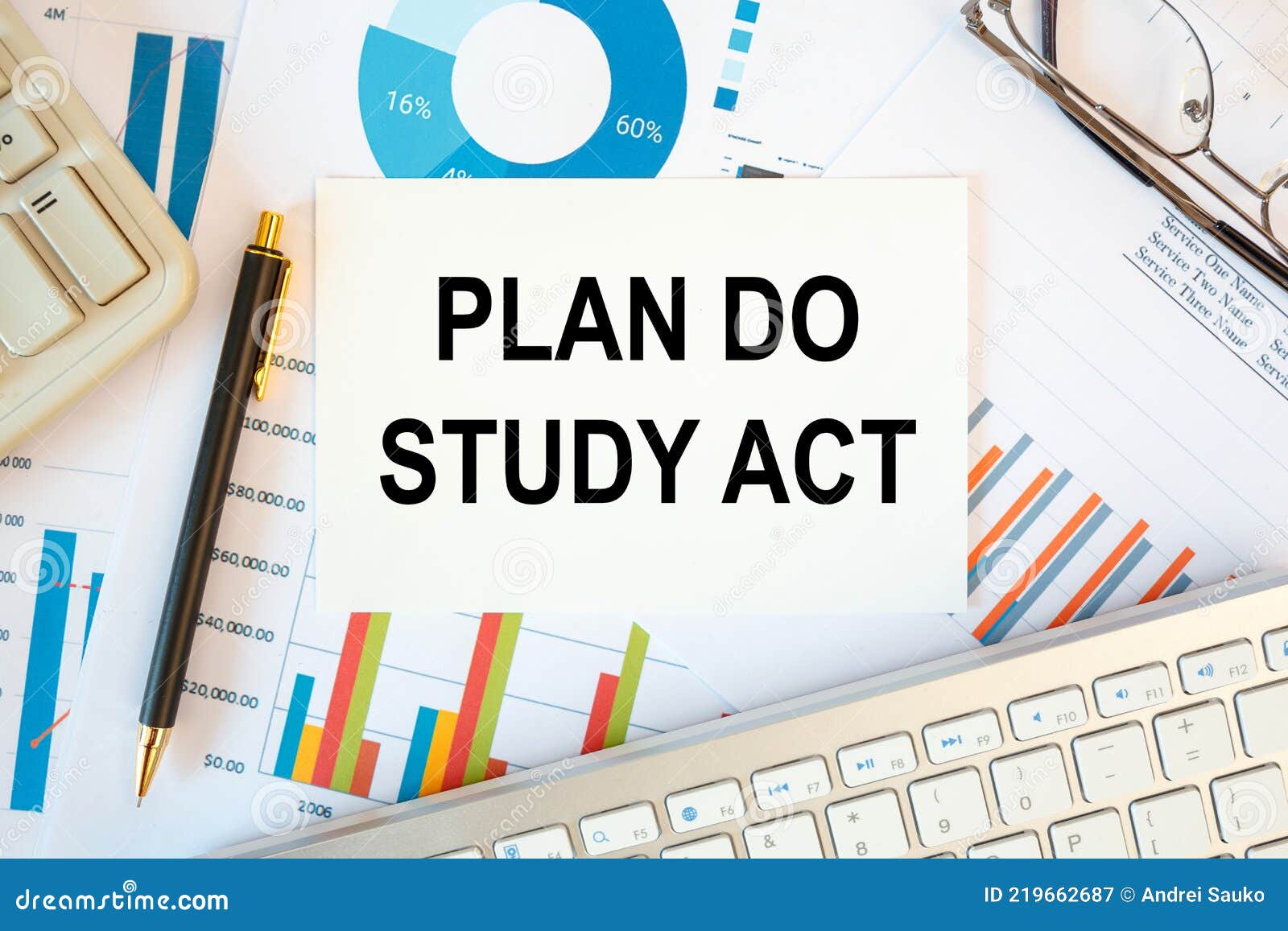 PLAN DO STUDY ACT is Written in a Document on the Office Desk, Keyboard ...