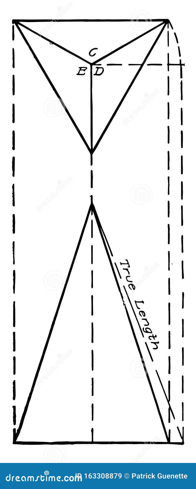Plan and Elevation of a Triangular Pyramid Vintage Illustration Stock ...