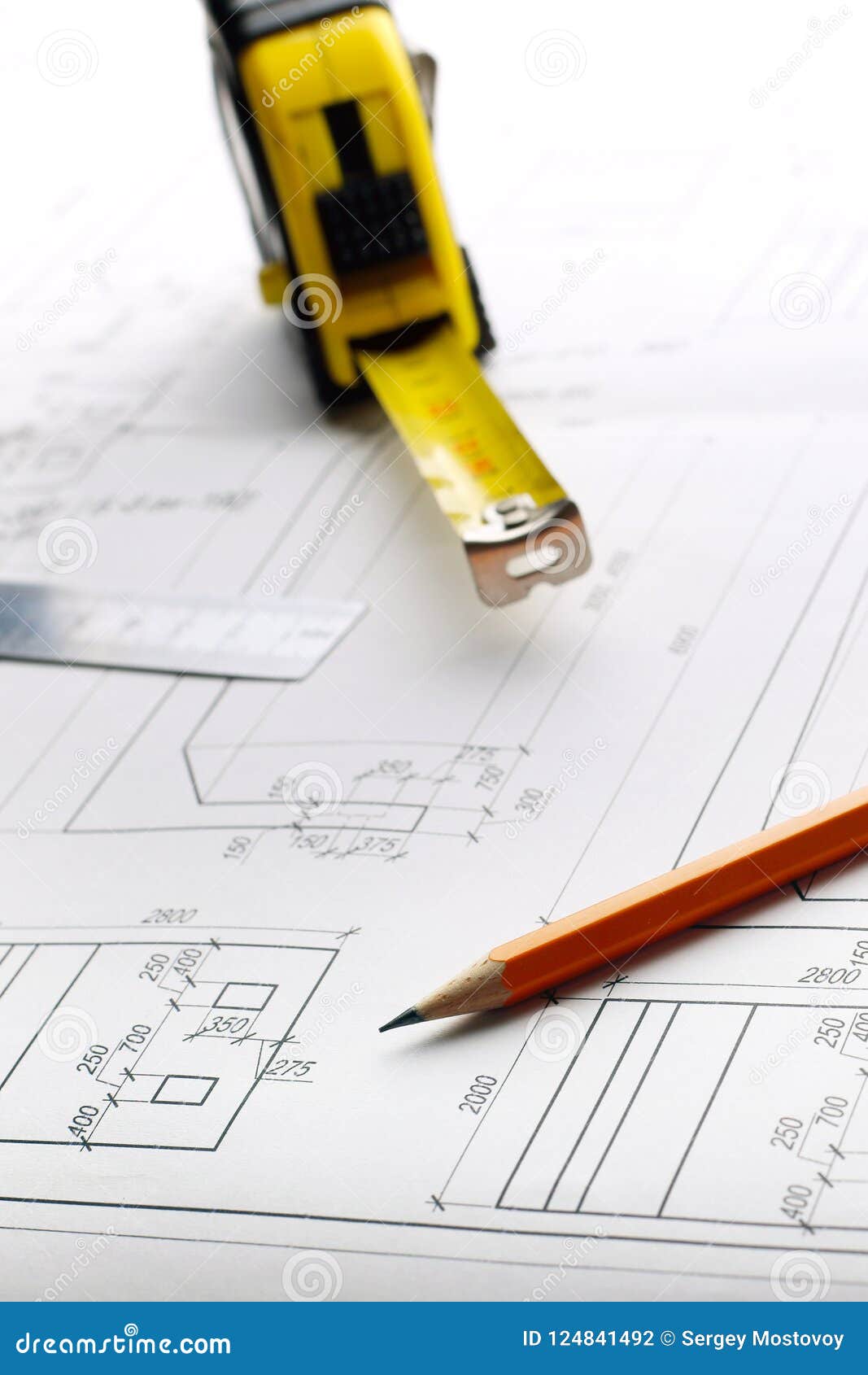 Plan - Drawing on the Table Stock Photo - Image of dimension ...