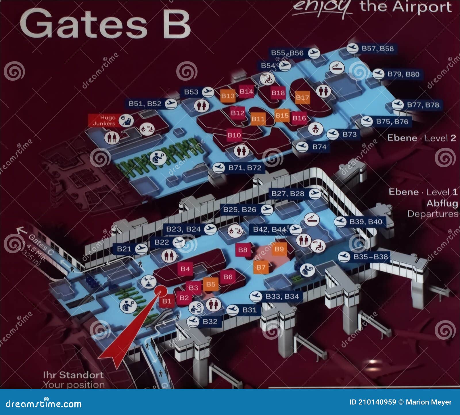 Plan of Gates B of Duesseldorf International Airport Editorial Stock ...