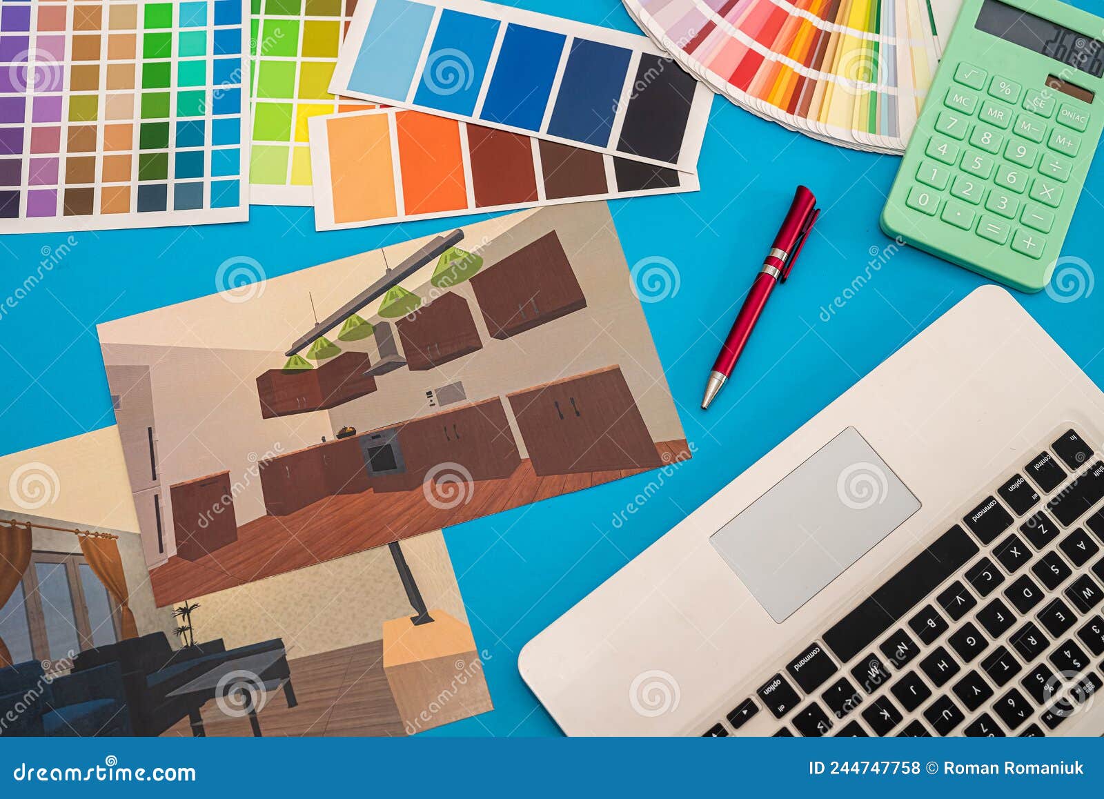 Plan of House with Colored Patterns for Repair with Laptop on Office ...