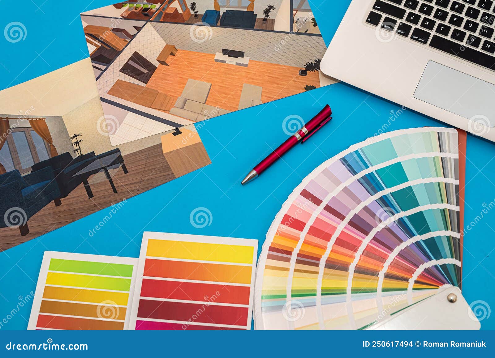 Plan of House with Colored Patterns for Repair with Laptop on Office ...