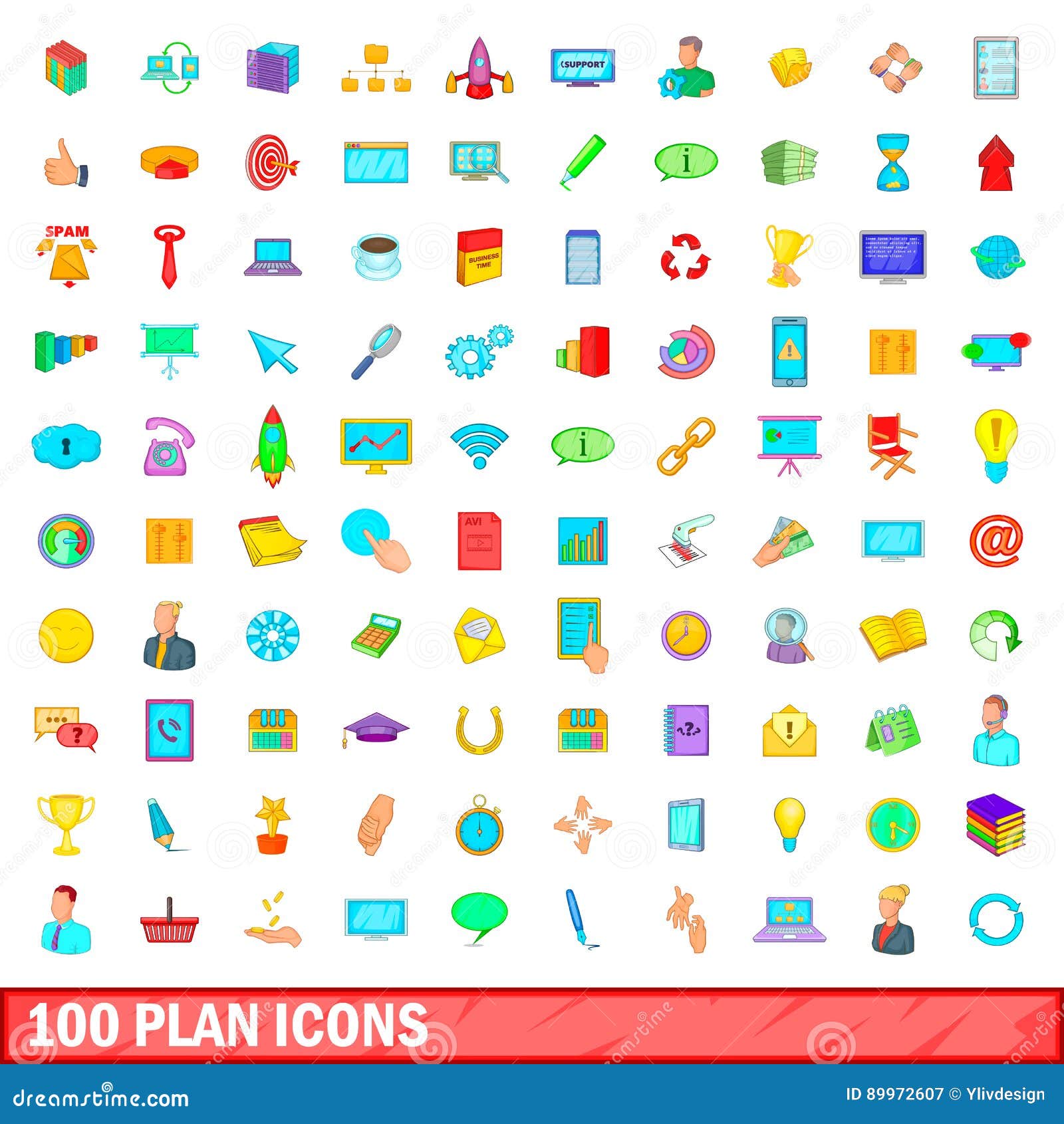 100 Plan Icons Set, Cartoon Style Stock Vector - Illustration of design ...