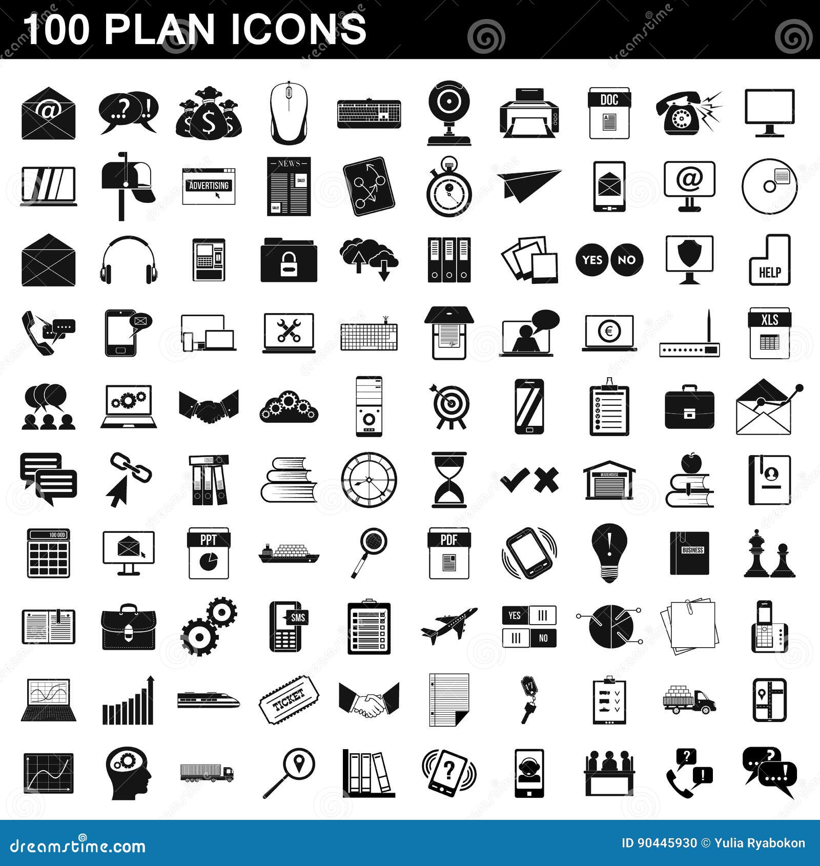 100 Plan Icons Set, Simple Style Stock Vector - Illustration of icons ...