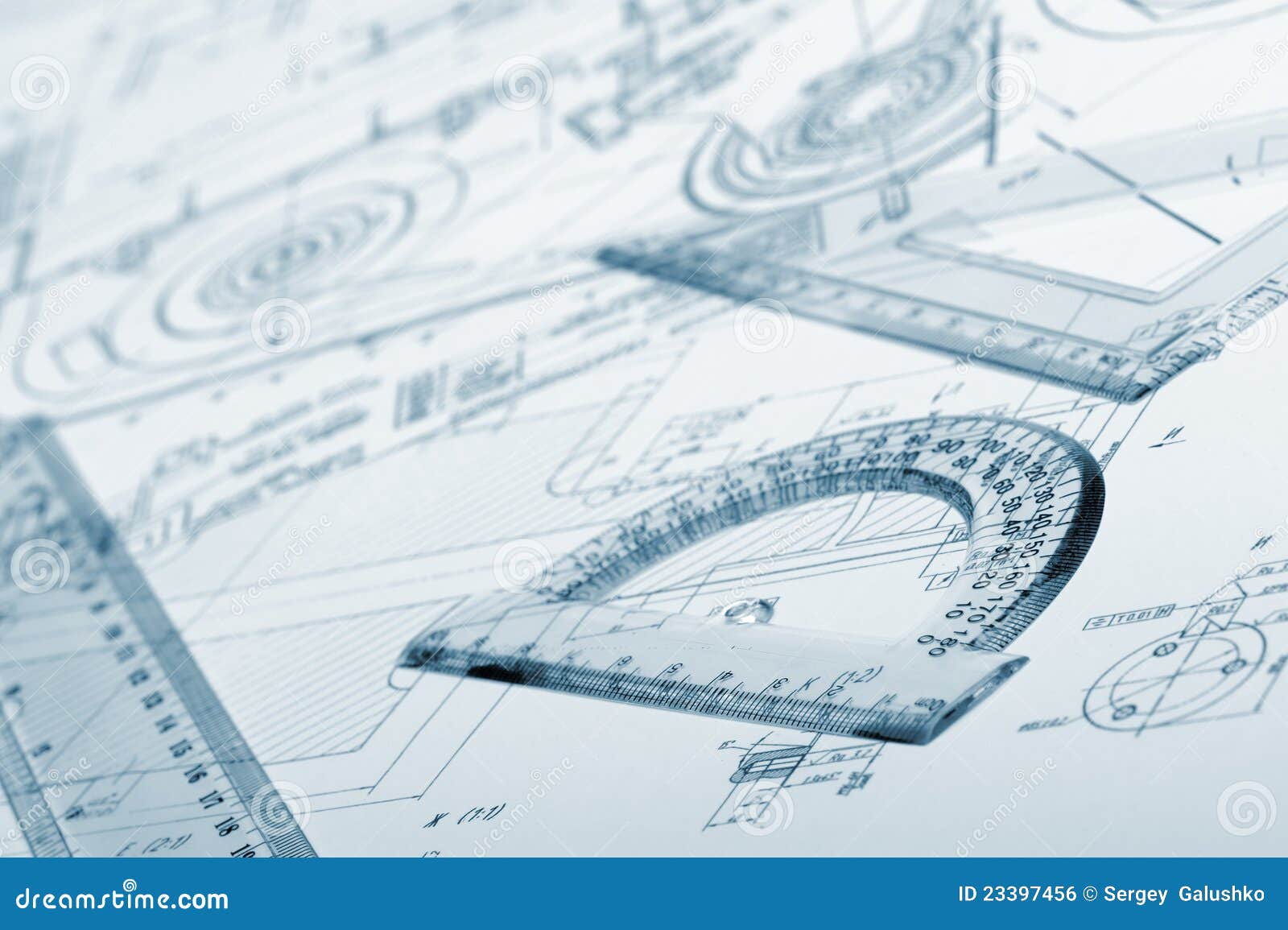 The Plan Industrial Details, a Protractor, Ruler Stock Photo - Image of ...