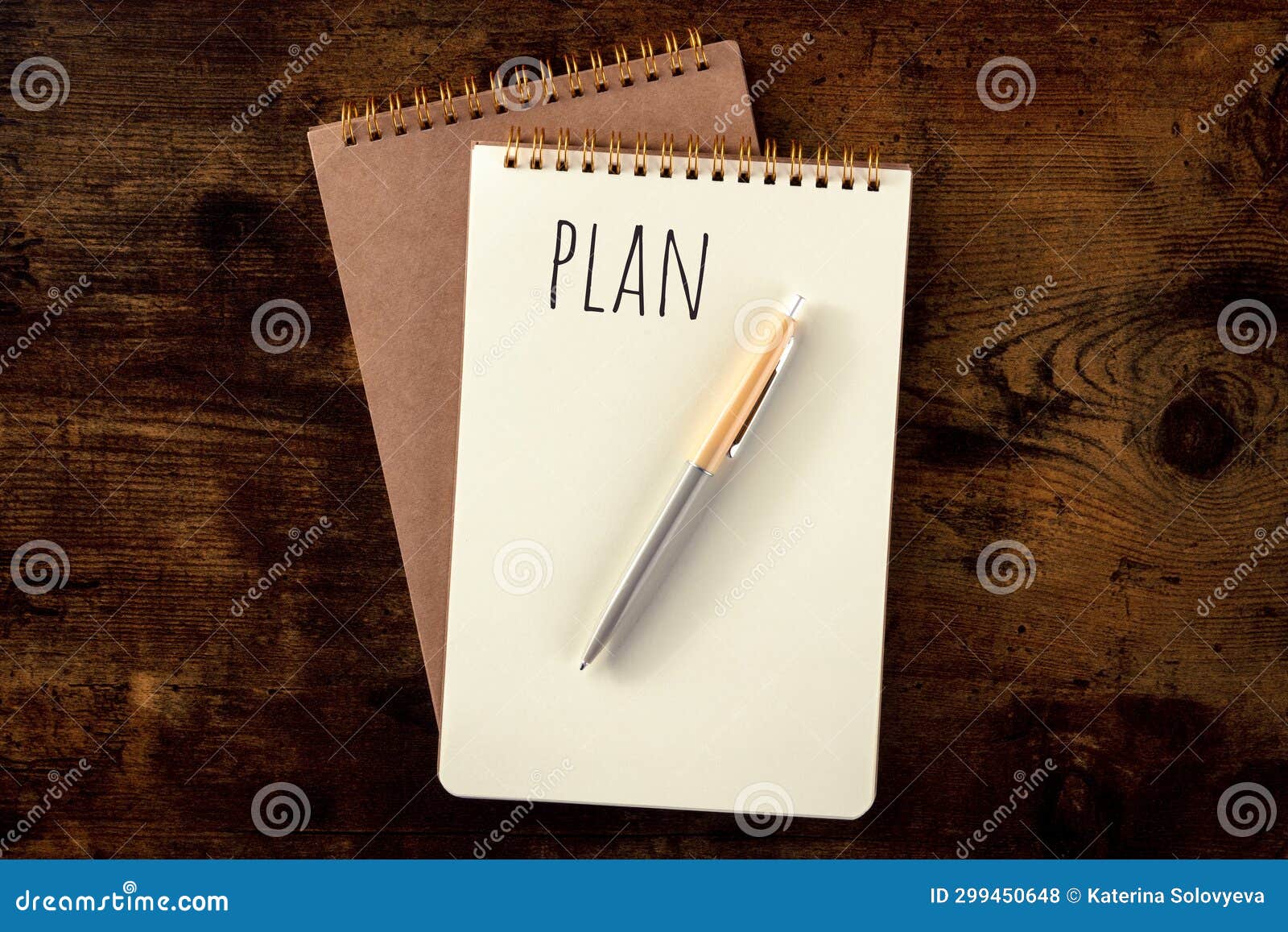 Plan. Notebook with a Pen, Overhead Flat Lay Shot on a Wooden Desk ...