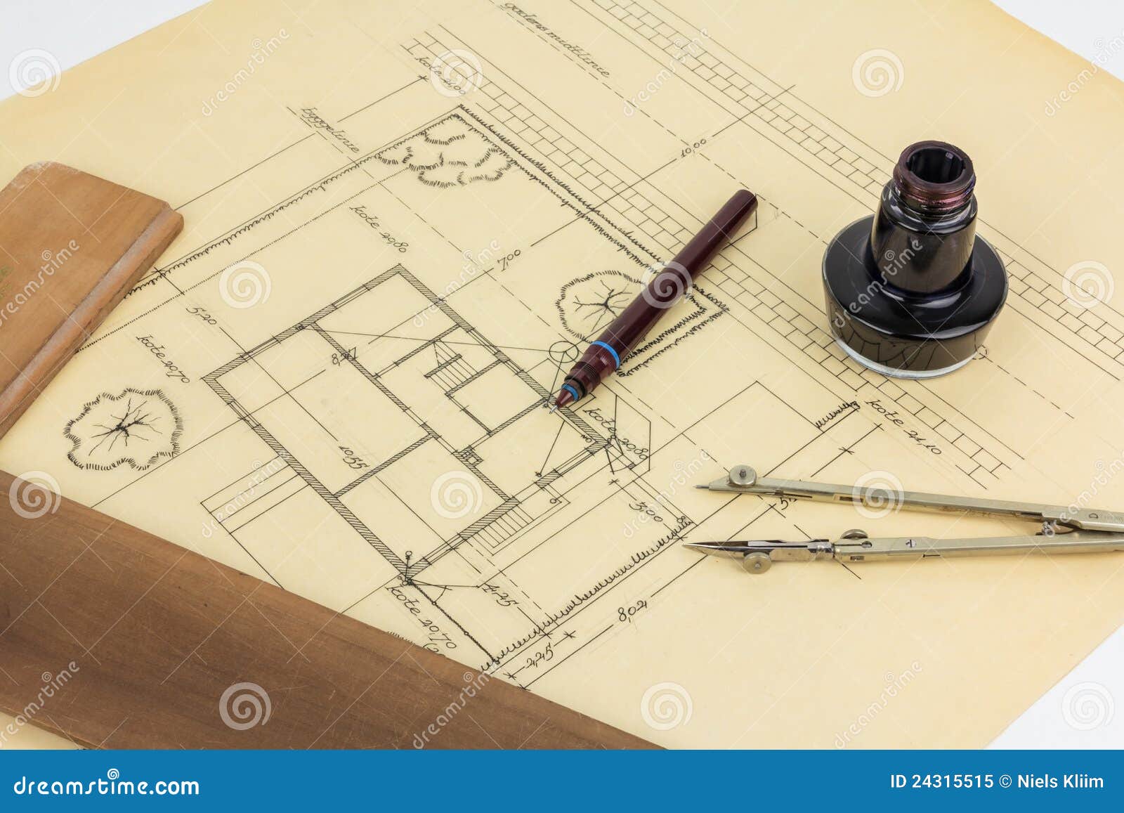 Plan, Pen, Ink, Compass And Ruler Royalty-Free Stock Photography ...